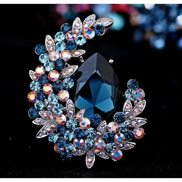 unbranded | Jewelry | Dark Blue Glass Brooch With Ab Iridescent ...